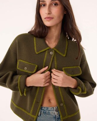 Kujten Veste cachemire surpiqure contrast&eacute;e - Veste Area