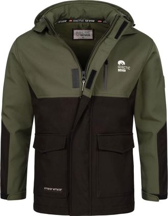 Arctic Seven Herren Softshell Outdoor Jacke Wasserabweisende Funktionsjacke Windbreaker AS303 [AS-303-Olive-Schwarz-Gr&ouml;&szlig;e XXXXXL-Gr.5XL]