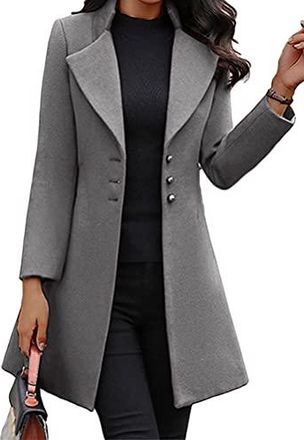 TOMWELL Femme Mode Manteaux De Laine Chaud Manches Longues Slim Veste Casual Vintage Cardigan Overcoat Printemps Automne Outwear Gris XL