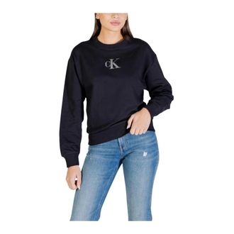 Calvin Klein Jeans Femme, Sweatshirts et sweats &agrave; capuche, Noir, Taille: 40 FR SweaT-shirt ras du cou &agrave; manches longues en m&eacute;lange de coton