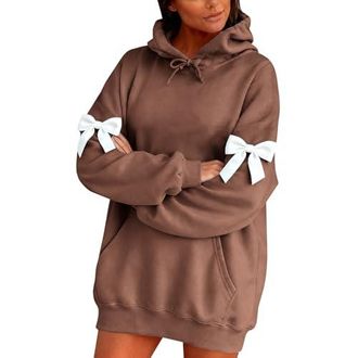Generic Sweat à capuche imprimé avec poche pour femme, pull graphique ample pour un style urbain décontracté; pull à manches longues, café, XXL