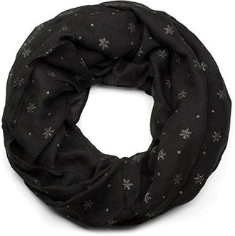styleBREAKER Echarpe femme loop avec flocons de neige scintillants imprimés, écharpe tube douce unie, foulard 01017064, couleur:Noir