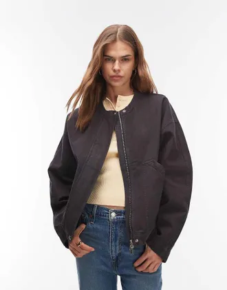 Arket Bomber en coton - Noir d&eacute;lav&eacute;