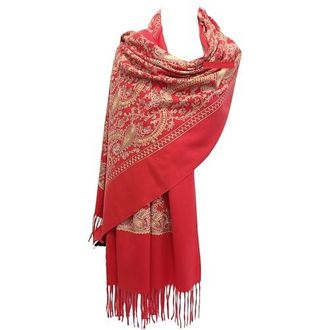 GFM EMBSHL-BB Ch&acirc;le Style Pashmina Brod&eacute; Toucher Cachemire - Automne-Hiver - F&ecirc;te des M&egrave;res Saint Valentin No&euml;l, 4-vll-rouge, L