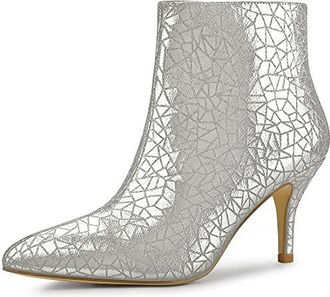Allegra K Bottines à Talons Aiguilles Scintillantes à Bout Pointu pour Femmes Argent 37.5