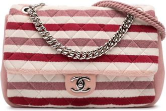 Chanel Sac bandouli&egrave;re matelass&eacute; ray&eacute; en jersey- feutre et corde - Femme - Pre-owned - Rose - Taille: ONE Size