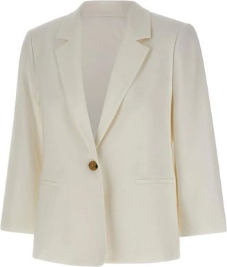 Vince Femme, Vestes, Blanc, Taille: 40 FR Blazer Court en Lin M&eacute;lang&eacute;