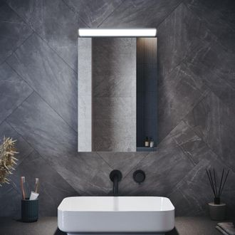 Sonni Badspiegel Spiegelschrank mit LED Beleuchtung Wandschaltersteuerung, Wei&szlig;es Spiegellicht, Einzelt&uuml;r Edelstahl Design 360x520mm