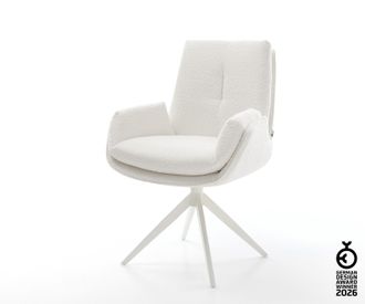 DELIFE Drehstuhl Clea-Flex Boucl&eacute; Creme-Wei&szlig; Kreuzgestell breit Wei&szlig; 360&deg; drehbar Wippfunktion, Esszimmerst&uuml;hle