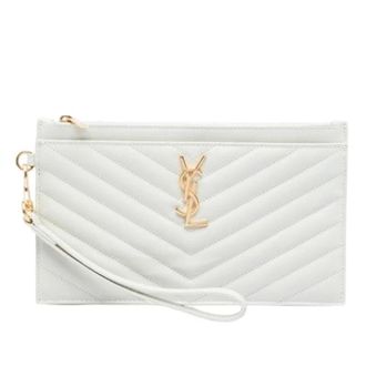 Saint Laurent Sac pochette matelass&eacute; doccasion en cuir - Femme - Pre-owned - Blanc - Taille: ONE Size