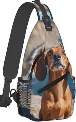 Generic L&eacute;ger Sacoche Bandouliere Teckel mignon et dr&ocirc;le Sac &agrave; Bandouli&egrave;re Antivol Crossbody Bag pour Voyage &eacute;cole Camping