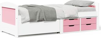 Festnight Teenpull Tagesbett Massiv Kiefernholz Weiß Rosa 90x200cm Multifunktionales Sofa Bett mit 5 Schubladen Stabiler Lattenrost Rahmen Robuster Bettrahmen M