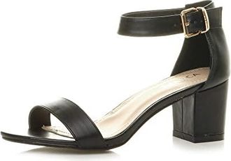 Ajvani Femmes Talon Moyen Bout Ouvert Sandales à lanières,Noir Mat,39 EU