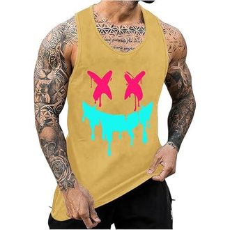 Generico T-shirt sans manches pour homme, t-shirt de sport Streetwear avec imprim&eacute; T-shirts de randonn&eacute;e, sous-v&ecirc;tement pour adolescents, citronier, XXXL