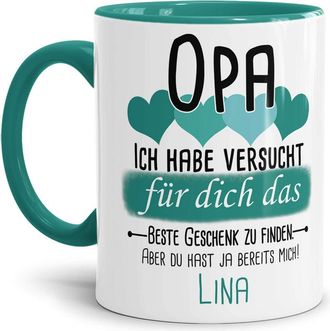 Tassendruck Geschenk Tasse mit Spruch PERSONALISIERT - Bestes Geschenk für Opa von Enkelkind - Kaffee-Tasse/Geschenkidee Geburtstag Vatertag/Vatertagsgeschenk - I