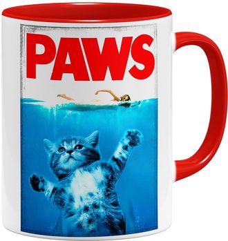 OM3 PAWS Cat Katzen Kaffee-Tasse - Keramik Becher - 11oz 325ml - Beidseitig Bedruckt - Rot