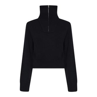 Maison Margiela Pullover mit halbem Rei&szlig;verschluss und Rollkragen - - Knitwear - Damen - Blau - L