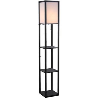 HOMCOM Lampadaire &eacute;tag&egrave;re lampe &eacute;tag&egrave;re 26L x 26l x 160H cm 3 &eacute;tag&egrave;res 4 niveaux mdf noir