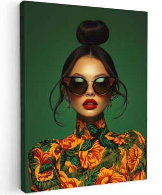 MuchoWow © Wandbilder 60x80 cm Schlafzimmer Home Deko Wohnung Bild Wohnzimmer Fotoleinwand Wand Bilder Leinwand Wall Decor Frau - Grün - Modern - Brille - Abst