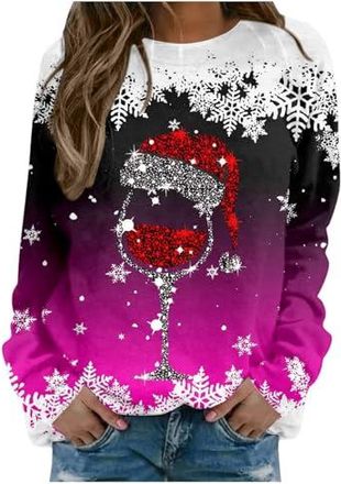 Generic Joli pull de Noël baggy pour femme - Col rond - Manches longues - Pull de Noël décontracté - Hauts de Noël extra larges pour femmes, Sweat-shirt pour 