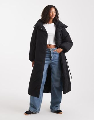 Asos Longline-Pufferjacke in Schwarz mit Trichterkragen-Grau