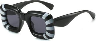 Generic Charnière métallique rétro couleur bonbon épais lunettes de soleil carrées pour femmes mode hommes nuances UV400, Noir Blanc Gris, Taille unique