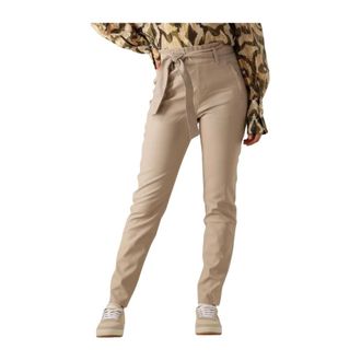 Knit-ted Sand Lederlook Pantalon Stil - - Trousers - Damen - Beige - S