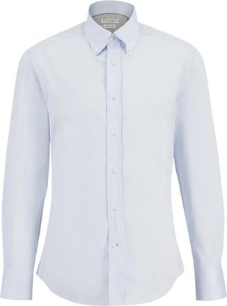 Brunello Cucinelli Homme, Chemises, Bleu, Taille: XL Cotton Twill Slim Shirt