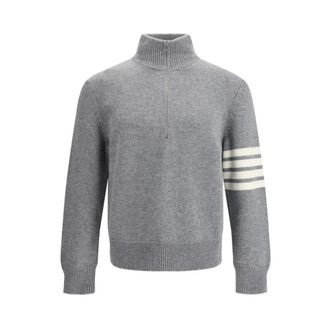 Thom Browne Homme, Pulls, Gris, Taille: M Pull Élégant à Demi-Zip