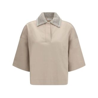 Brunello Cucinelli Femme, Tops, Beige, Taille: 42 FR Polo en coton