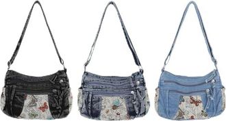 Generic Grand sac &agrave; bandouli&egrave;re en jean pour femmes, fourre-tout tendance, sac de (noir)