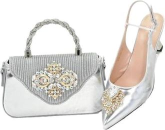 Generic Ensemble de chaussures et sacs assortis pour femme, Argent pour ensemble, 42.5 EU