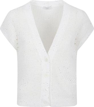 PESERICO Femme, Pulls, Blanc, Taille: 38 FR Knit Cardigan