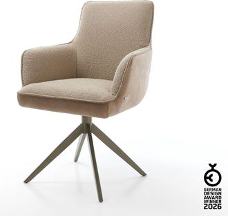 DELIFE Drehstuhl Heira-Flex mit Armlehnen Materialmix Schlamm Kreuzgestell breit Effektfinish Titan 360&deg; drehbar Taschenfederkern, Esszimmerst&uuml;hle