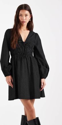 New Look Gepunktetes Minikleid aus Cord in Schwarz