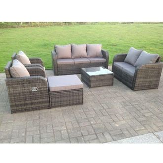 Fimous Rotin Mobilier De Jardin Ensemble Salon Canap&eacute; Salon Si&egrave;ge DAmour Canap&eacute; Repose-Pieds Patio Ext&eacute;rieur Gris Fonc&eacute; - Fimous