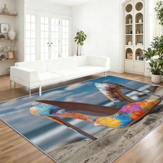 Generic Tapis 160 x 230 cm Plage Naturelle Talons Hauts Doux Moelleux Robuste Facile &agrave; Nettoyer Moderne pour Chambre Couloir, Color&eacute;