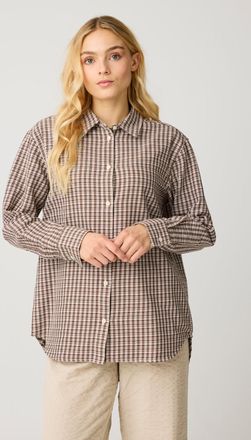 Knowledge Cotton Apparel Damen vegan Hemd Lockere Passform Kariert Braun Kariert