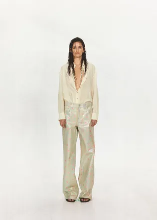 Mango Jean droit &agrave; imprim&eacute; m&eacute;tallis&eacute; argent - Femme - 34 - MANGO