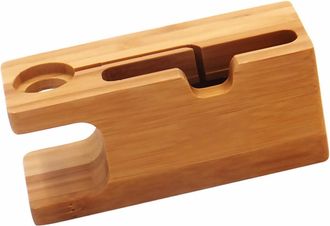 DOITOOL Bambus 2-in-1 Ladestation Telefonhalter Uhrhalter Desktop Rack Organizer USB Kabel Aufbewahrung F&uuml;r Home Office Auto