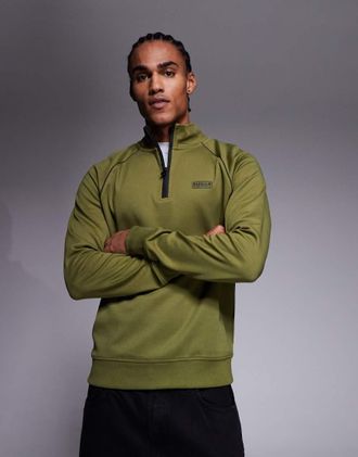 Barbour Markford - Sweatshirt in Khaki mit kurzem Rei&szlig;verschluss und Logo-Gr&uuml;n