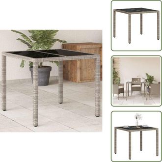vidaXL Gartentisch mit Glasplatte Hellgrau 90x90x75 cm Poly Rattan - Gartentisch - Esstisch - Outdoortisch - Terrassenm&ouml;bel - Balkonm&ouml;bel - The Living Store