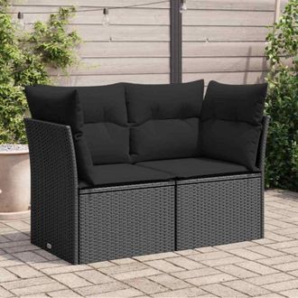 vidaXL Gartensofa mit Kissen 2-Sitzer Schwarz Poly Rattan - Vidaxl