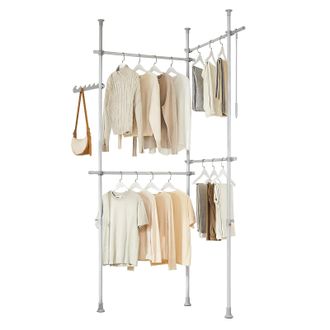 SoBuy Teleskop Kleiderst&auml;nder, robuster Kleiderstange, verstellbarer offener Kleiderschrank f&uuml;r Schlafzimmer, Garderobenst&auml;nder, Hellgrau KLS03-II-HG