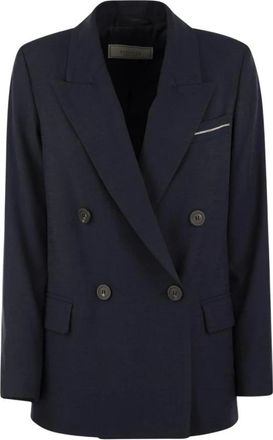 PESERICO Femme, Vestes, Bleu, Taille: 34 FR Blazer Crois&eacute; en M&eacute;lange de Viscose