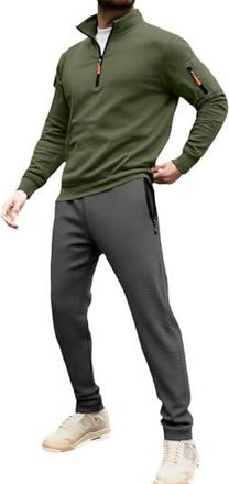 Generic Survêtement athlétique 2 pièces pour homme avec manches longues et col rond et pantalon de jogging en coton mélangé avec poches, a-gris, 3XL