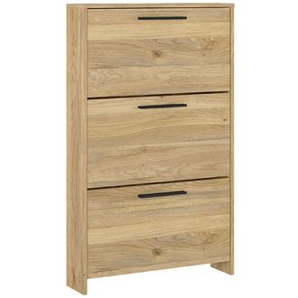 PEGANE Pegane - Meuble &agrave; chaussures, commode &agrave; chaussures &agrave; 3 portes coloris ch&ecirc;ne Mauvella - Longueur 68,50 x profondeur 17 x hauteur 115,50 cm