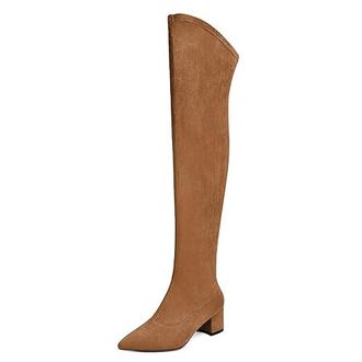 EDEFS Bottes Marron Hautes avec Zip et Talon Carr&eacute; de 5 cm Parfaites pour les Soir&eacute;es et Occasions Sp&eacute;ciales Marron Taille EU36