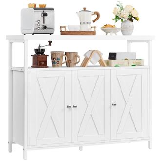 Yaheetech Yaheetech Buffet de Cuisine en Bois Bahut avec 3 Portes &Eacute;tag&egrave;res R&eacute;glables Compartiment Ouvert Meuble de Rangement pour Salle &agrave; Manger Cuisine Blanc
