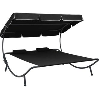 vidaXL Vidaxl - Lit de repos dext&eacute;rieur avec auvent et oreillers Noir